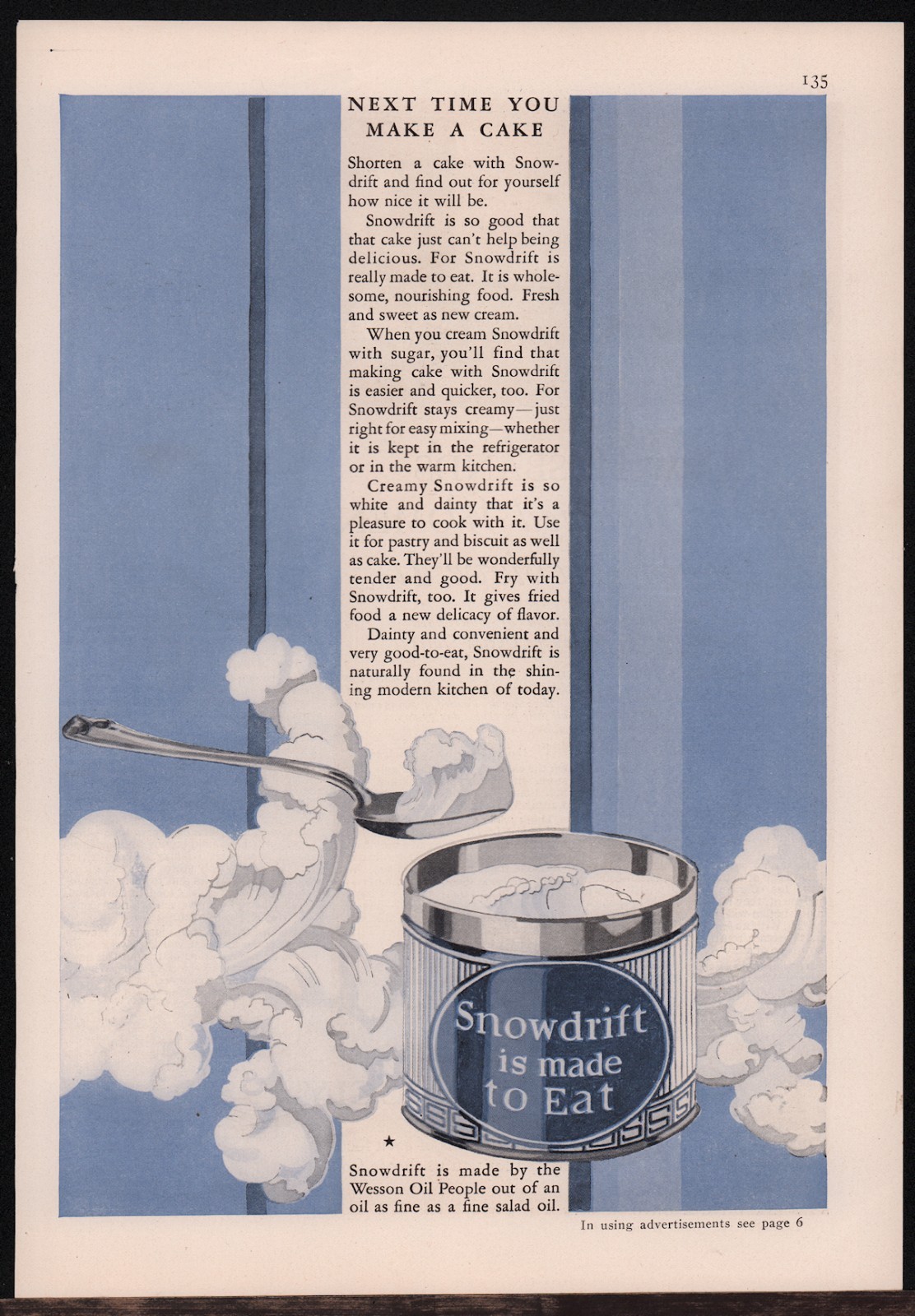 1927 SNOWDRIFT Shortening AD Vintage Food & Baking Kitchen Decor | eBay
