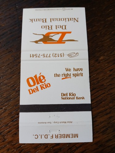 Vintage Matchcover: Del Rio National Bank, Del Rio, TX | eBay