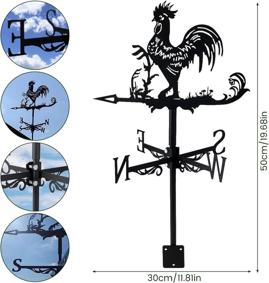 Black Metal Weather Vane Wind Indicator Weathercock Garden Shed House ...