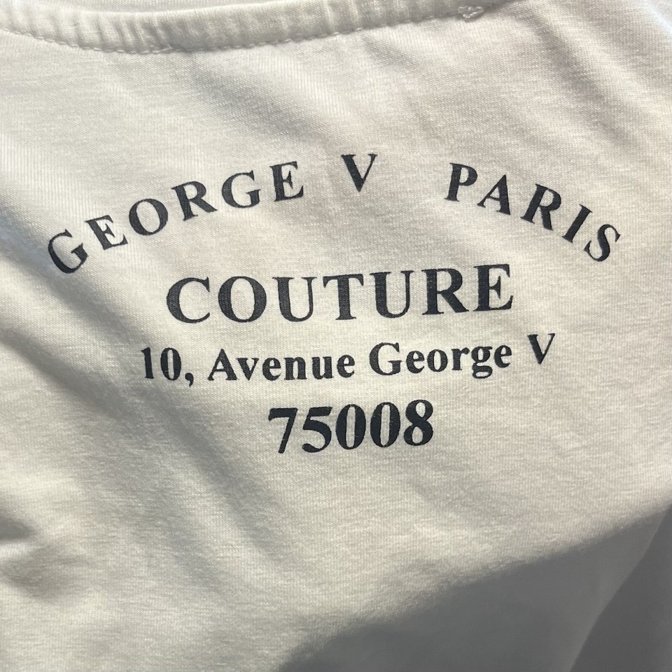 Avenue George V Paris T-Shirt White Black fitted Tee Rhinestone Lion ...