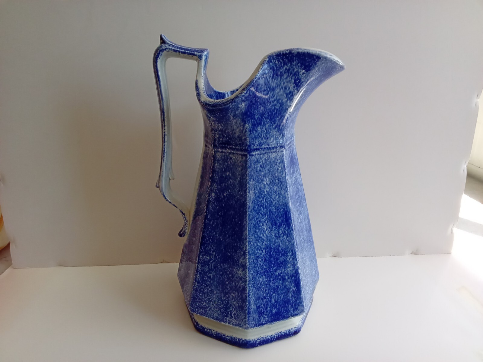 ANTIQUE STAFFORDSHIRE BLUE SPATTERWARE DECORATED TALL PANELED WATER ...