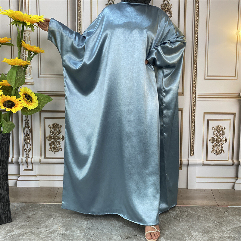 Muslim Satin Maxi Abaya Kaftan Ramadan Women Dress Arab Dubai Robe ...