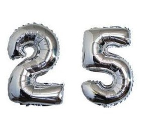 16 inch 25 Silver Number Balloons 25th Birthday Party Anniversary Foil ...