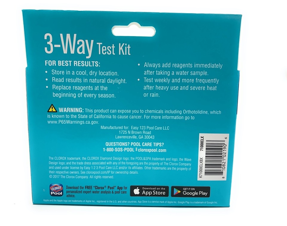 Clorox Pool and Spa 3 Way Test Kit Water Test for pH Chlorine Bromine ...