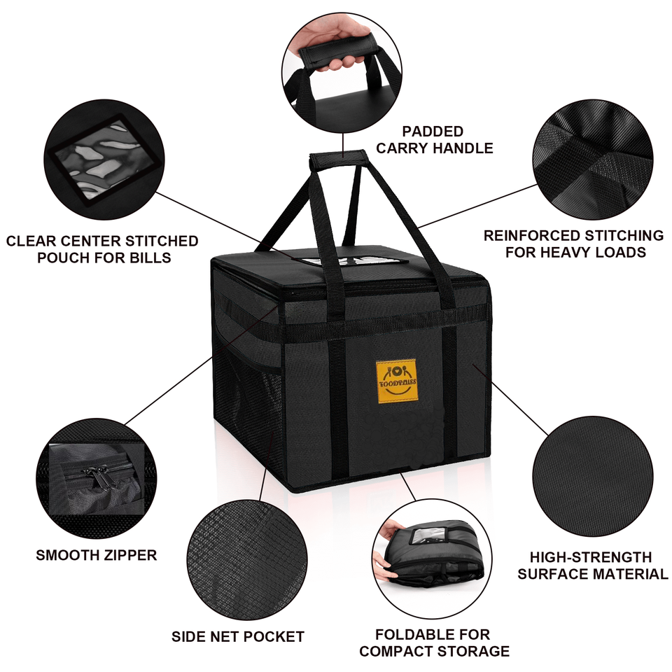 Hot Food Delivery Bag 45L - Insulated Pizza Box, Thermal Bags for Uber ...
