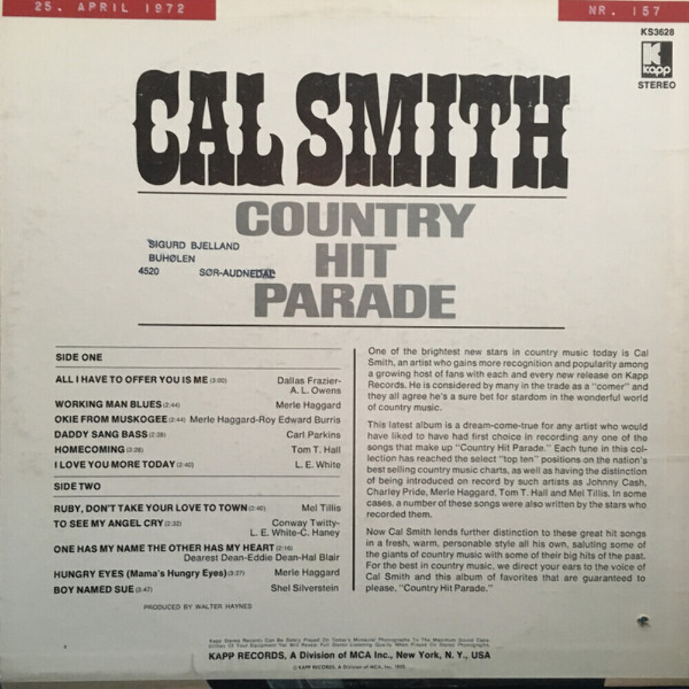 Cal Smith - Country Hit Parade (LP, Album) | eBay
