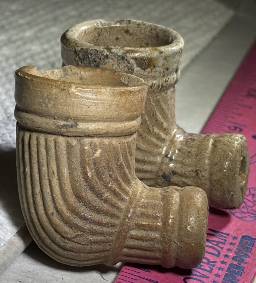 TWO VINTAGE GLAZED WHITE CLAY TRADE TAVERN PIPES PAMPLIN VIRGINIA PIPE ...