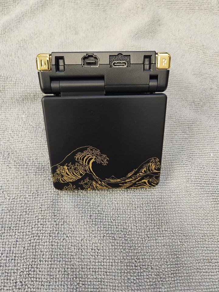 GBA SP - Hispeedido IPS Screen- USB-C Mod - Black Great Wave Shell ...