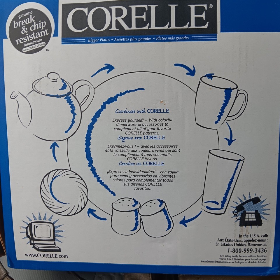 Rare NIB Corelle Frosty Morn Dishes Set 12 Pc Dinner Plate Soup Bowl ...