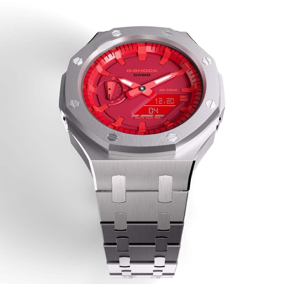 Casioak Mod Custom Metal Watch GA-2100-4A Red Dial Steel GA2100 | eBay