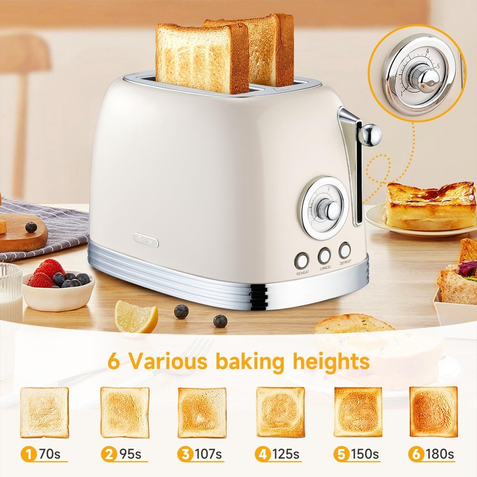 Toaster Retro 2 Slice Vintage Toaster White Toaster With Stainless ...