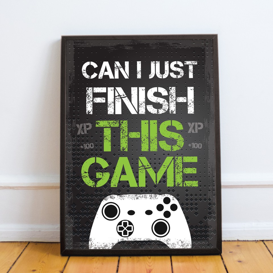 Black Gaming Prints Posters Xbox Playstation Inspired Boys Bedroom ...