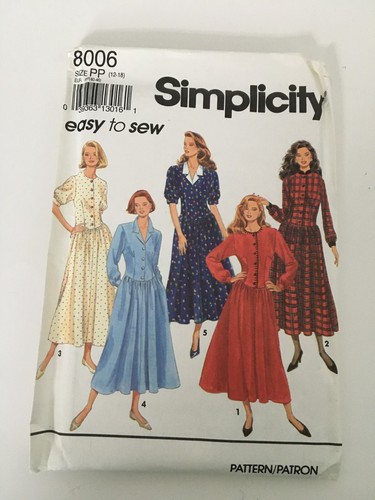 VTG SIMPLICITY 8006 MISSES DRESSES SIZE 12-14-16-18 Easy To Sew Uncut ...