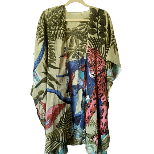 Tropical print cover-up O/S cotton voile 37"long semi-sheer lightweight ...