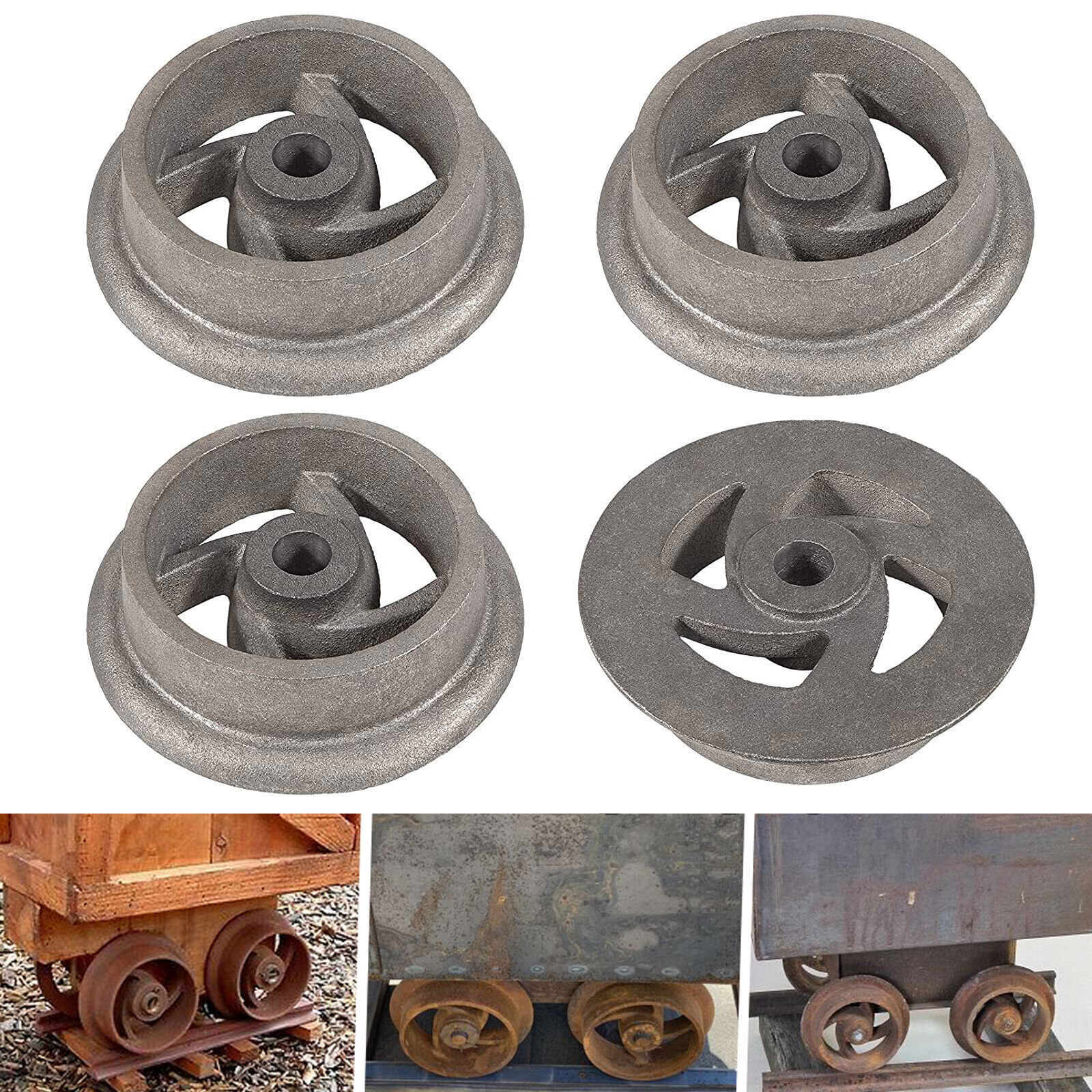 4Pcs Mining Ore Car Small Track Mine Cart Wheel Cast Iron Diameter 7 1/ ...