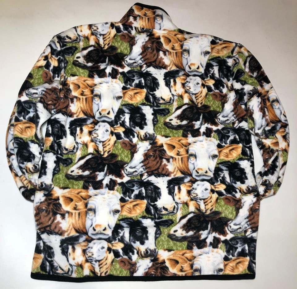 ZooFleece Cow Bull Fleece Sweater Cows Farm Animal White Jacket Winter ...