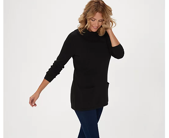 Isaac Mizrahi Live! Split Neck Collar Sweater with Pockets Black X ...