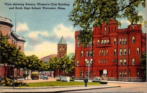 Worcester, MA Armory, Women's Club Building, North High School Postcard ...