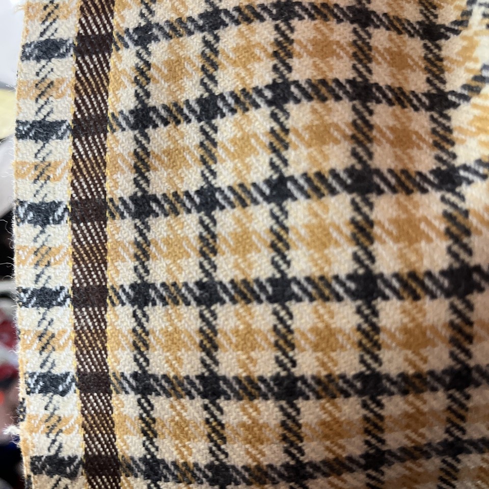 New Vintage Tattersall Wool fabric 2.5 yds x 62" W Gold & Grayed Green ...