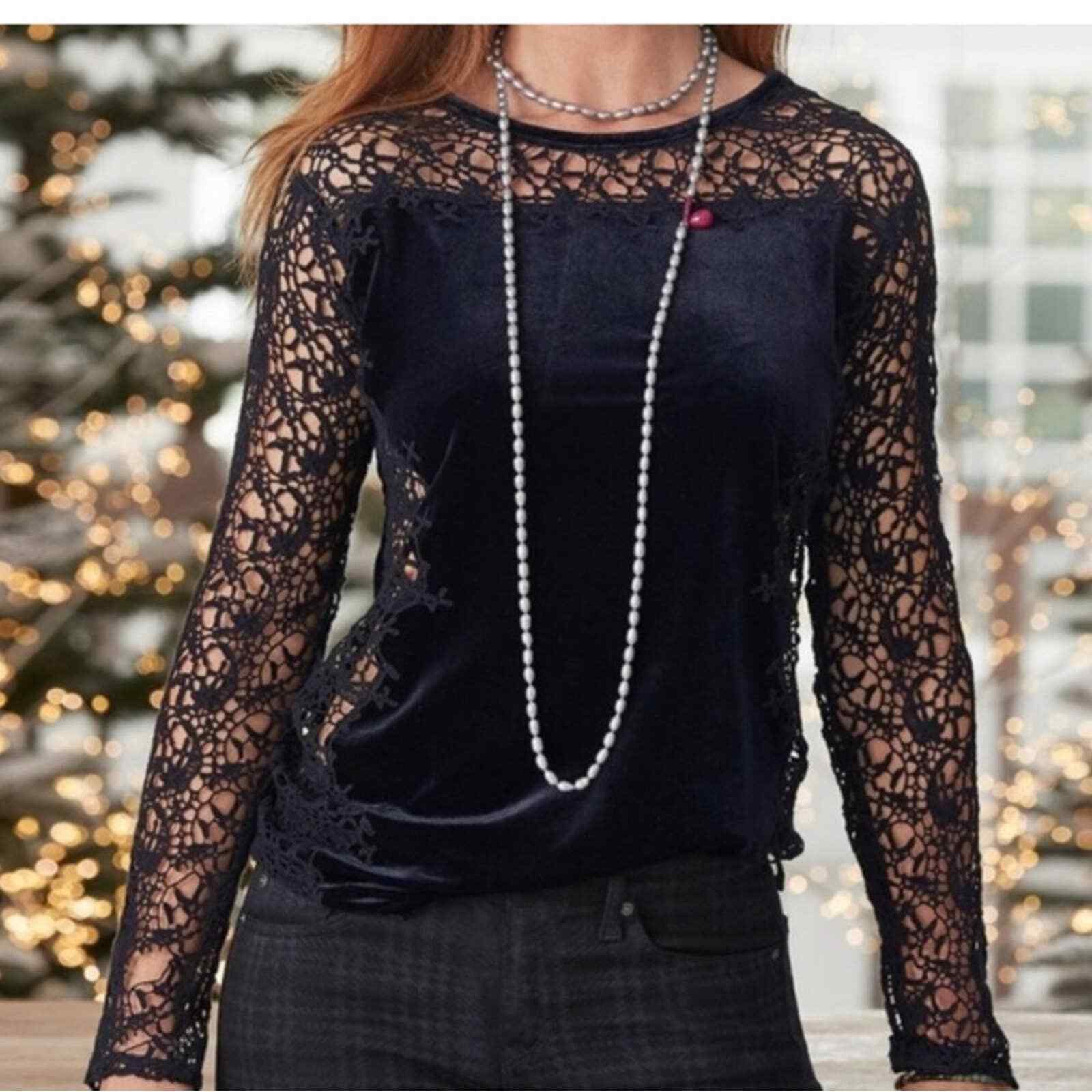 Sundance Lily Paramour Velvet Lace Top in Black size XS | eBay