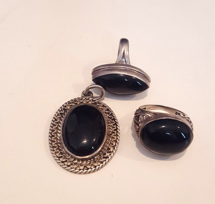 black coral gemstone silver from jordan old antique 1-pendant +women ...