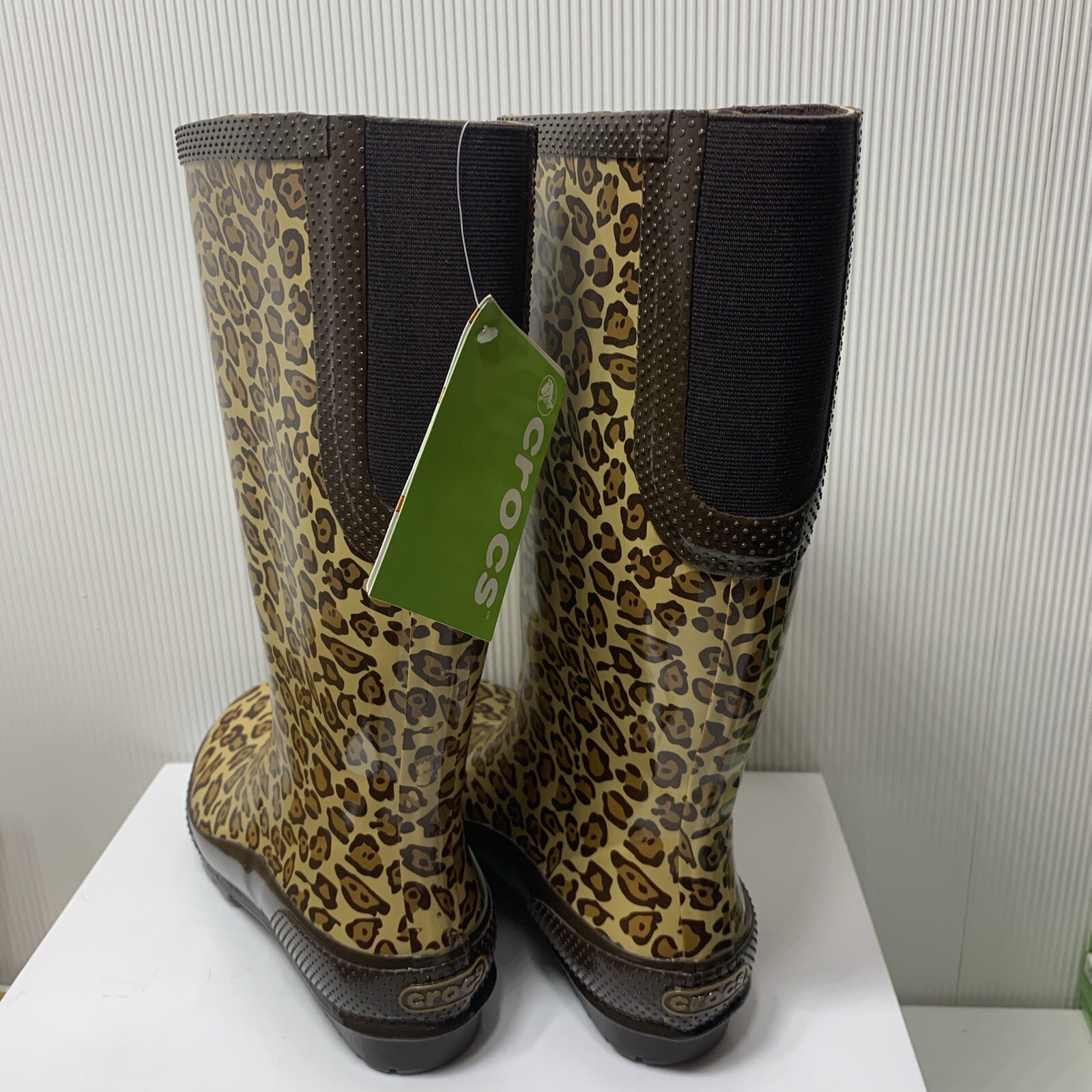 Womens Leopard Print CROCS Tall Rain Boots - Shoe Size US 9 Super Cute ...