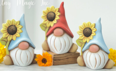 Ceramic Bisque~ Ready to Paint ~ (3) Small Sunflower Gnomes 5.25"T x 4. ...