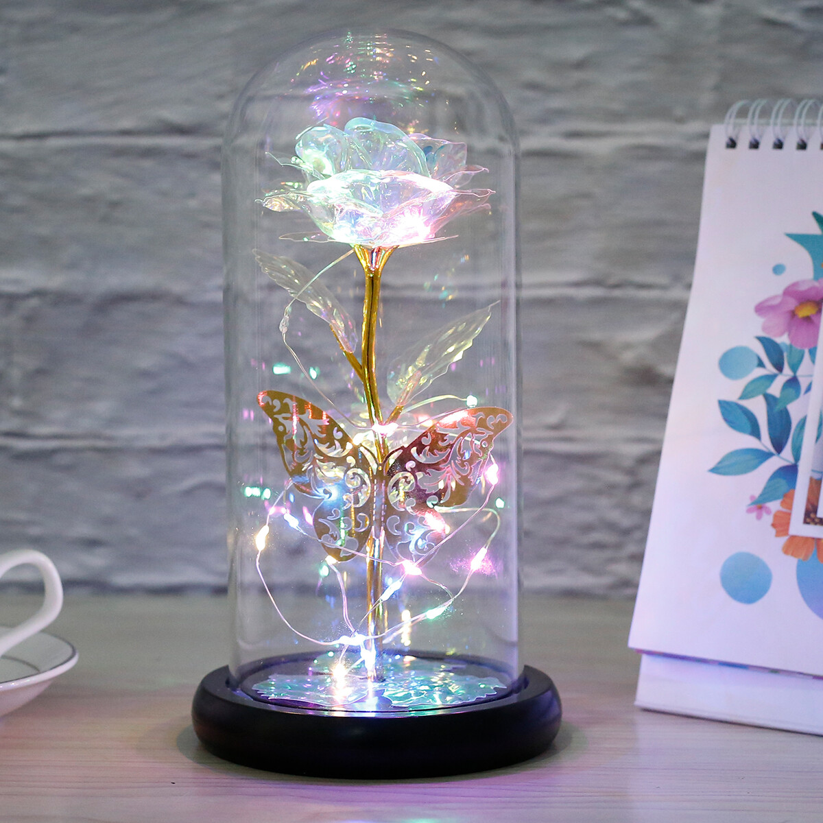 Rose in Glass Forever Wedding Gift Dome Night Light Flower Eternal ...