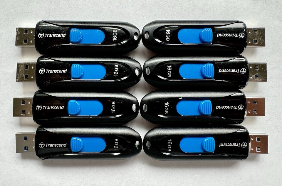 LOT of 8 Transcend 16 GB each Total 128GB USB Memory Flash Thumb ...