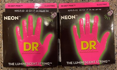 2 Sets Neon DR Guitar Strings Hi Def Pink 7 String Electric NPE-7-10 ...