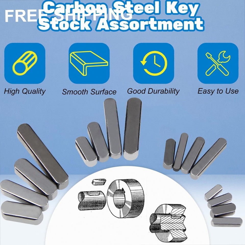 150Pcs Carbon Steel Round Ended Feather Key Set Parallel Drive Shaft ...