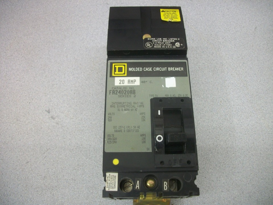 SQUARE D I-LINE FA CIRCUIT BREAKER FA24020AB 20AMP 480VOLT 2POLE GRAY ...