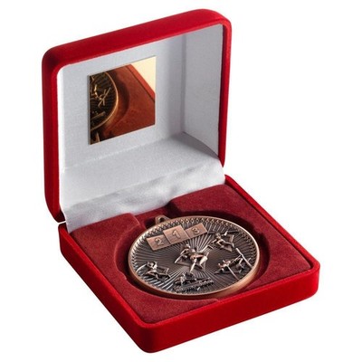 Athletics Medal Trophy Red Velvet Box 60mm Bronze 4in FREE Engraving | eBay