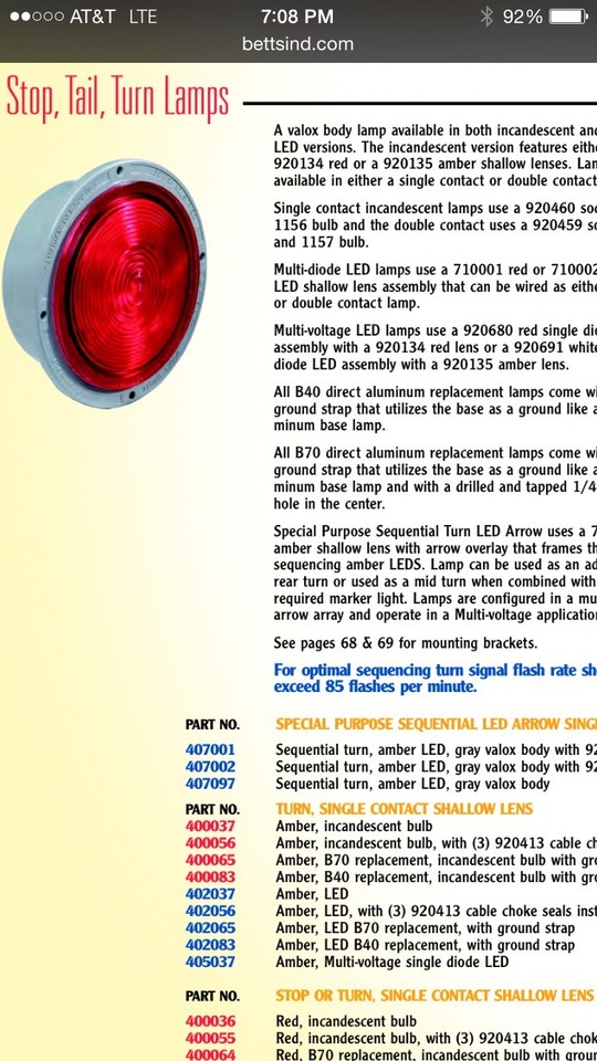 Betts Sealed Swenson Spreader Tractor Light T42 T40 40B Red Stop Tail ...