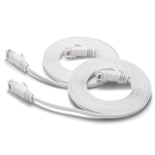 Cat6 Ethernet Cable 6FT 2Pack White, Cat-6 Flat RJ45 Computer Internet ...