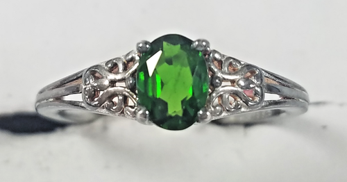 Beautiful "STS" .925 Sterling Silver Natural Green Emerald Ring Sz.9 ...