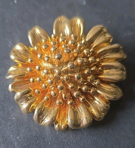 Bright Gold Flower Brooch, Individual Stamens at Center Textured Petals ...
