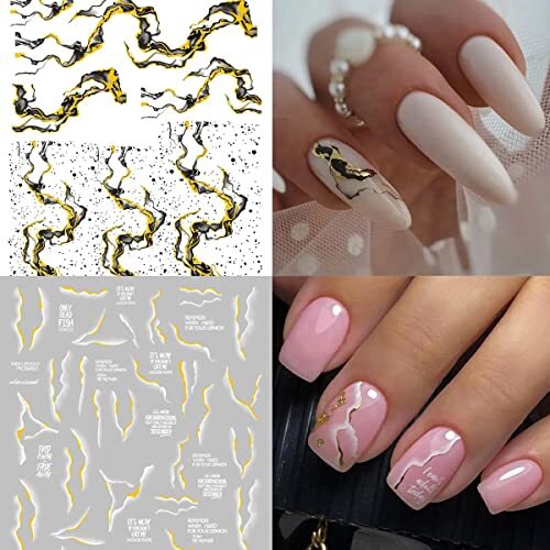 12 Sheets Marble Nail Stickers for Women, 3D Nail Art Stickers for Nail ...