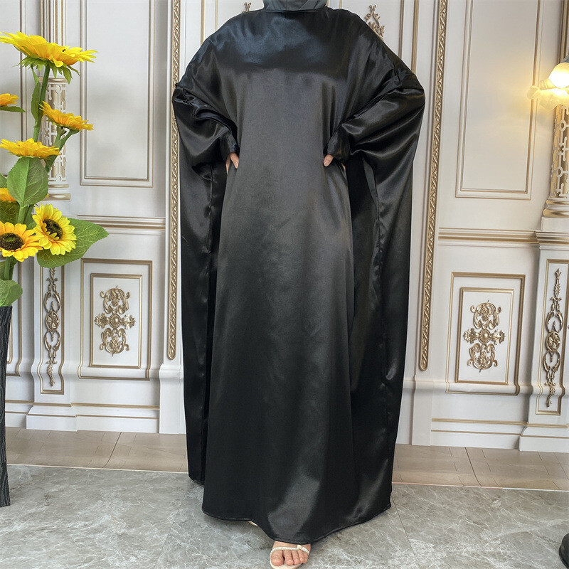 Muslim Satin Maxi Abaya Kaftan Ramadan Women Dress Arab Dubai Robe ...