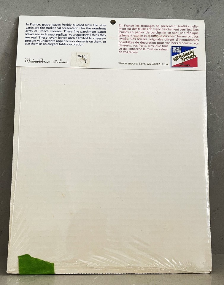 Sisson Imports French GrapeLeaves Parchment~Charcuterie 16 Ct. Made in ...