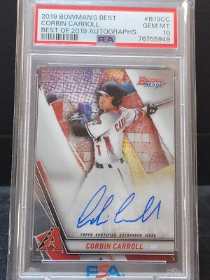 PSA 10 CORBIN CARROLL AUTO 2019 Bowman's Best Autograph Rookie Card RC ...