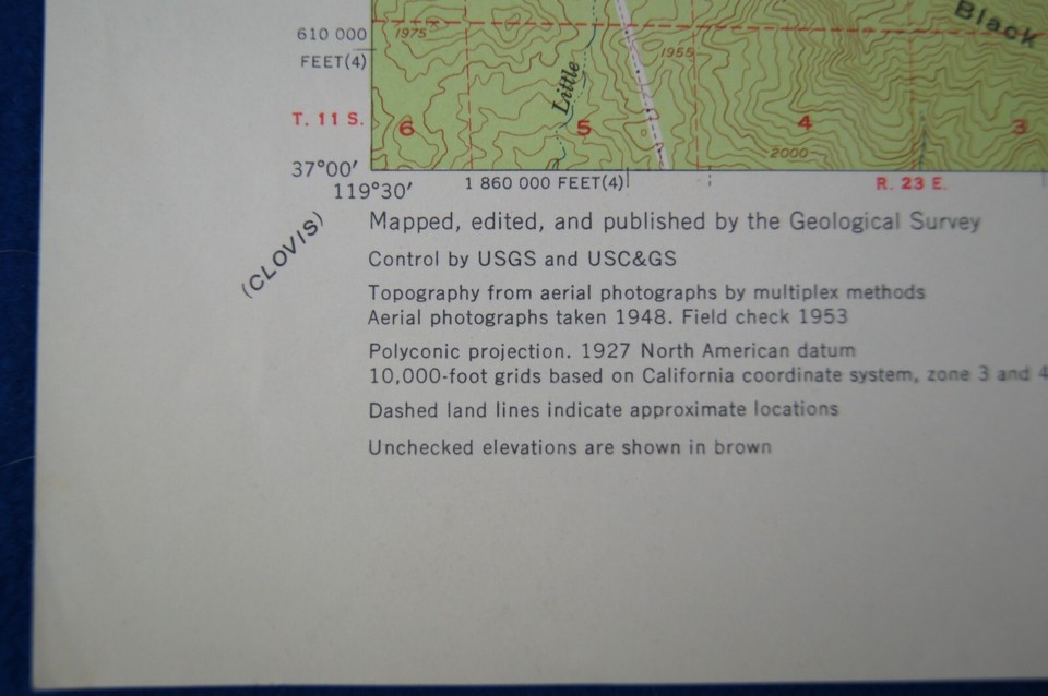 Vintage 1955 USGS Topo Map, Shaver Lake, California. 17 X 21" | eBay