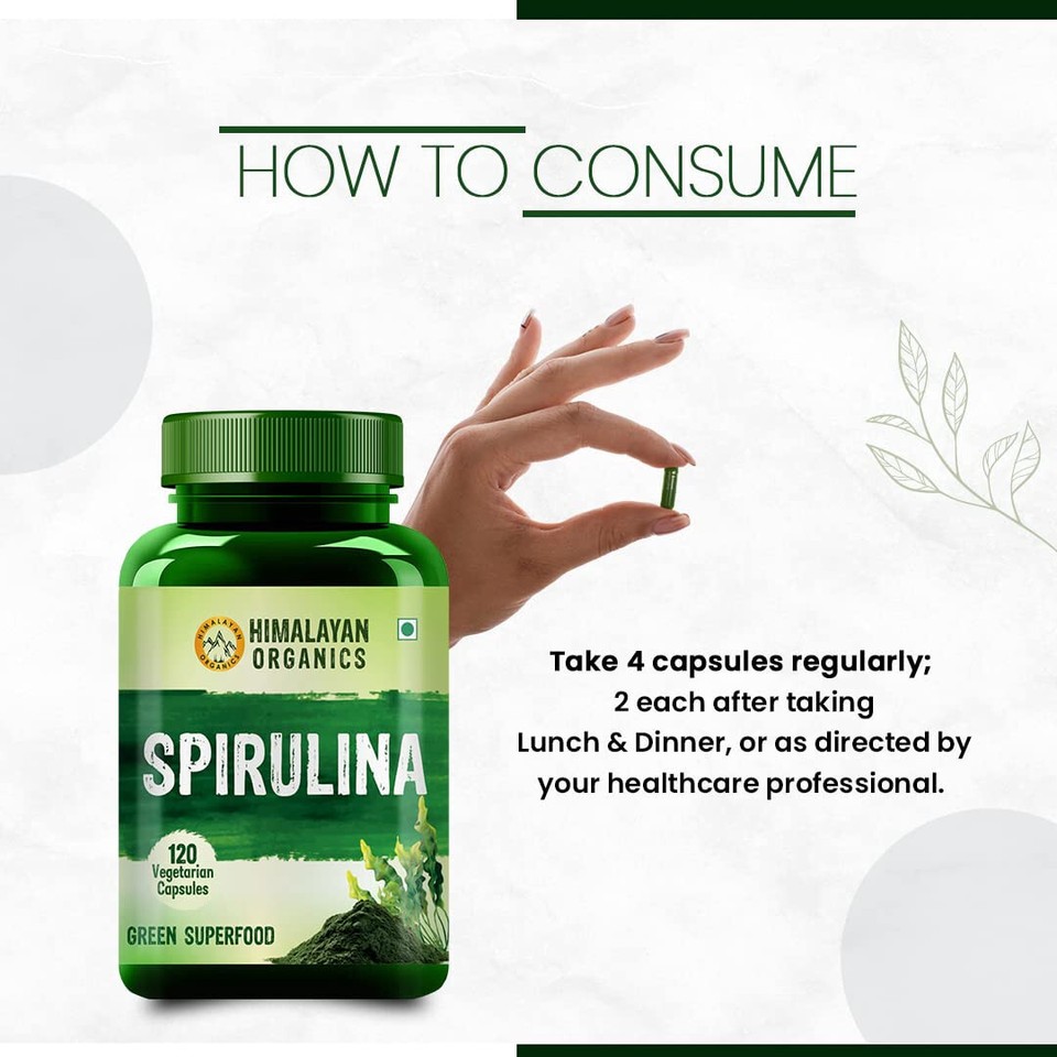 Himalayan Organics Spirulina 2000mg Supplement 120 Capsules Fast ...