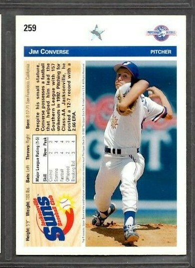 1992 Upper Deck #259 Jim Converse Jacksonville Suns Card Signed ...