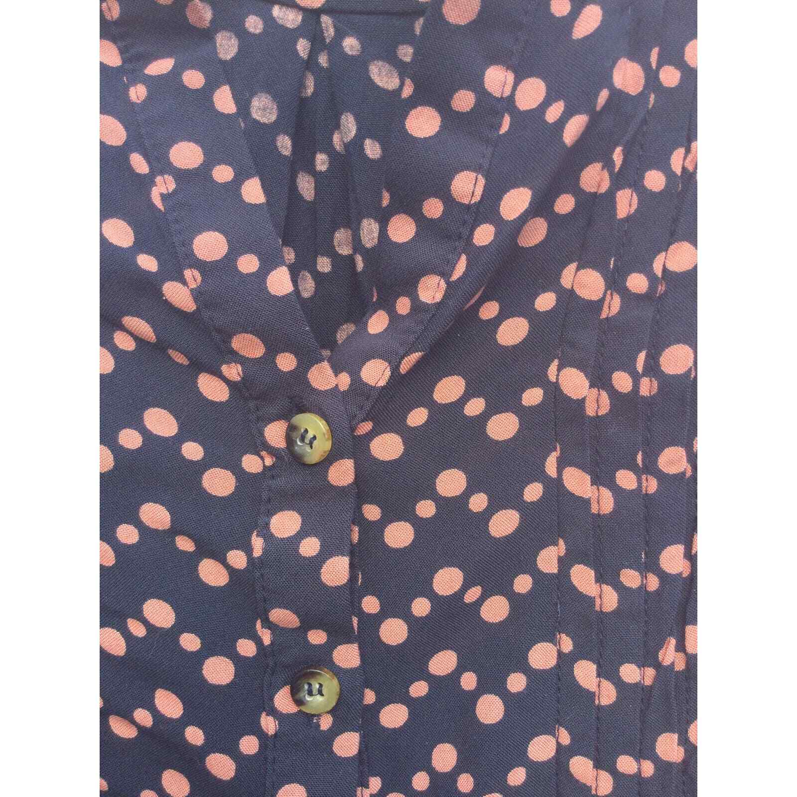 Maeve womens button up shirt small s polka dot navy blue pik work ...