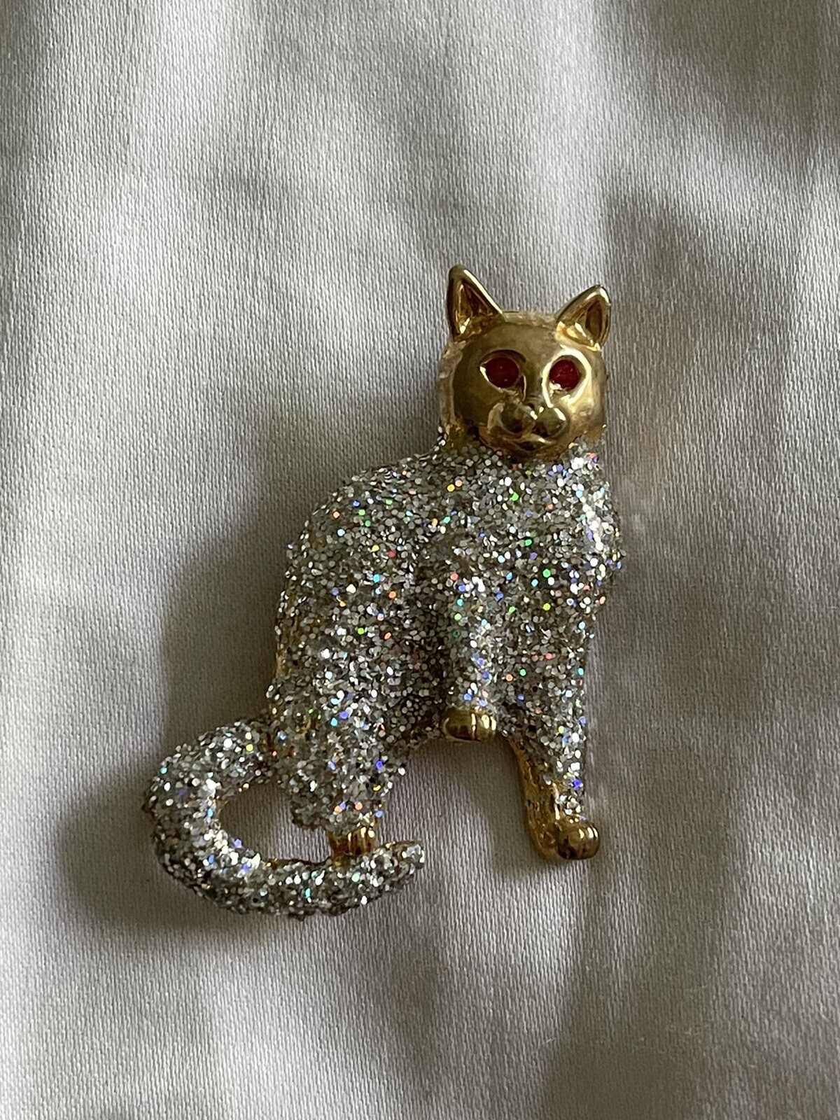 Gold Color Cat Brooch Pin with Silver Glitter | eBay