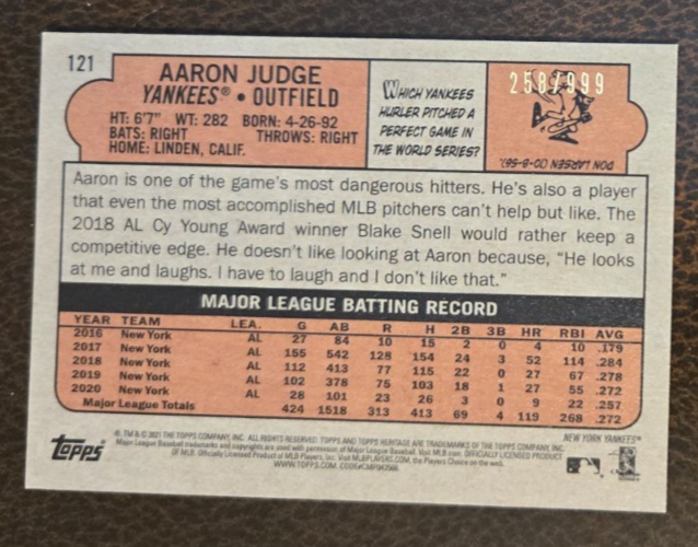 2021 Topps Heritage Aaron Judge Chrome Refractor White Background 258/ ...