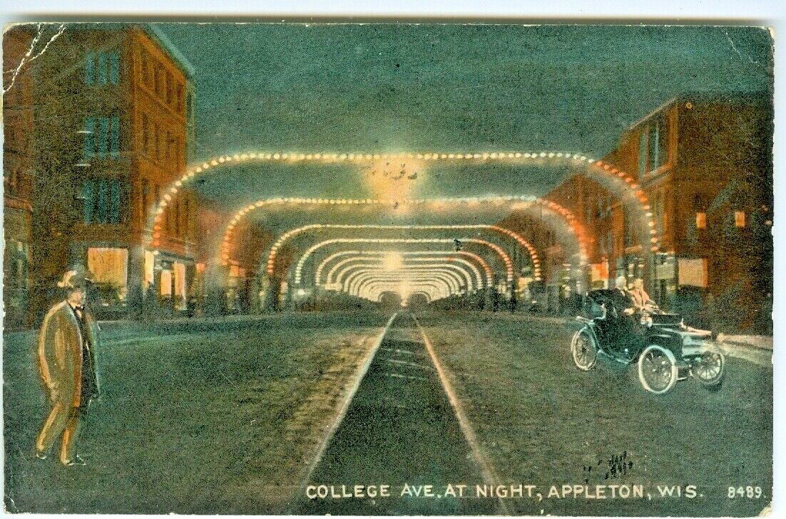 Appleton WI College Avenue at Night 1914 | eBay