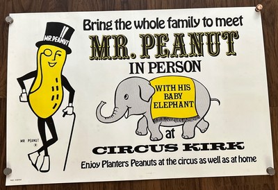 Rare Mr Peanut Circus Kirk Elephant Poster Planters Peanuts Large 35 ...