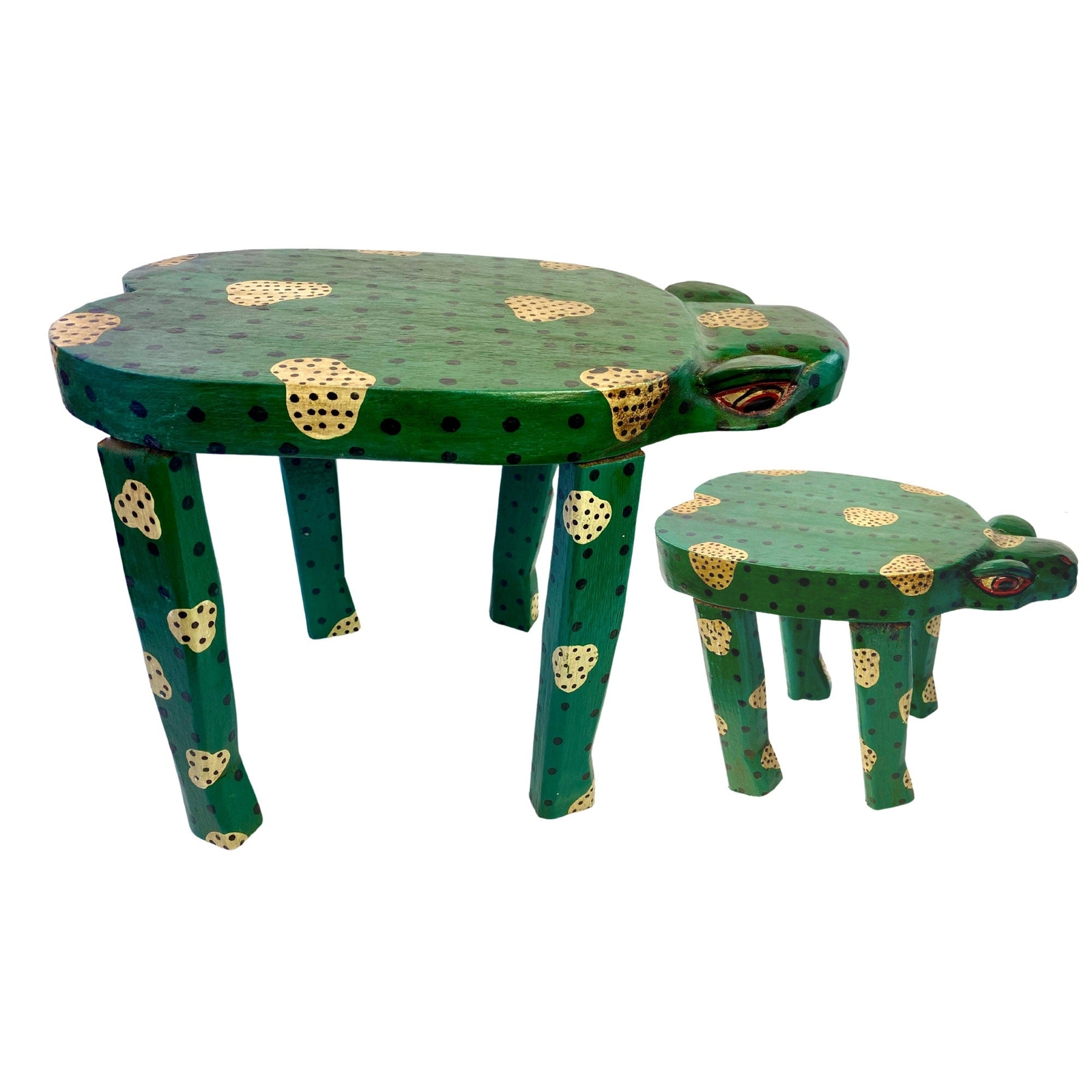 Lucky Green Frog Toad Plant Stand Balinese Hand Carved Wood Amphibian ...